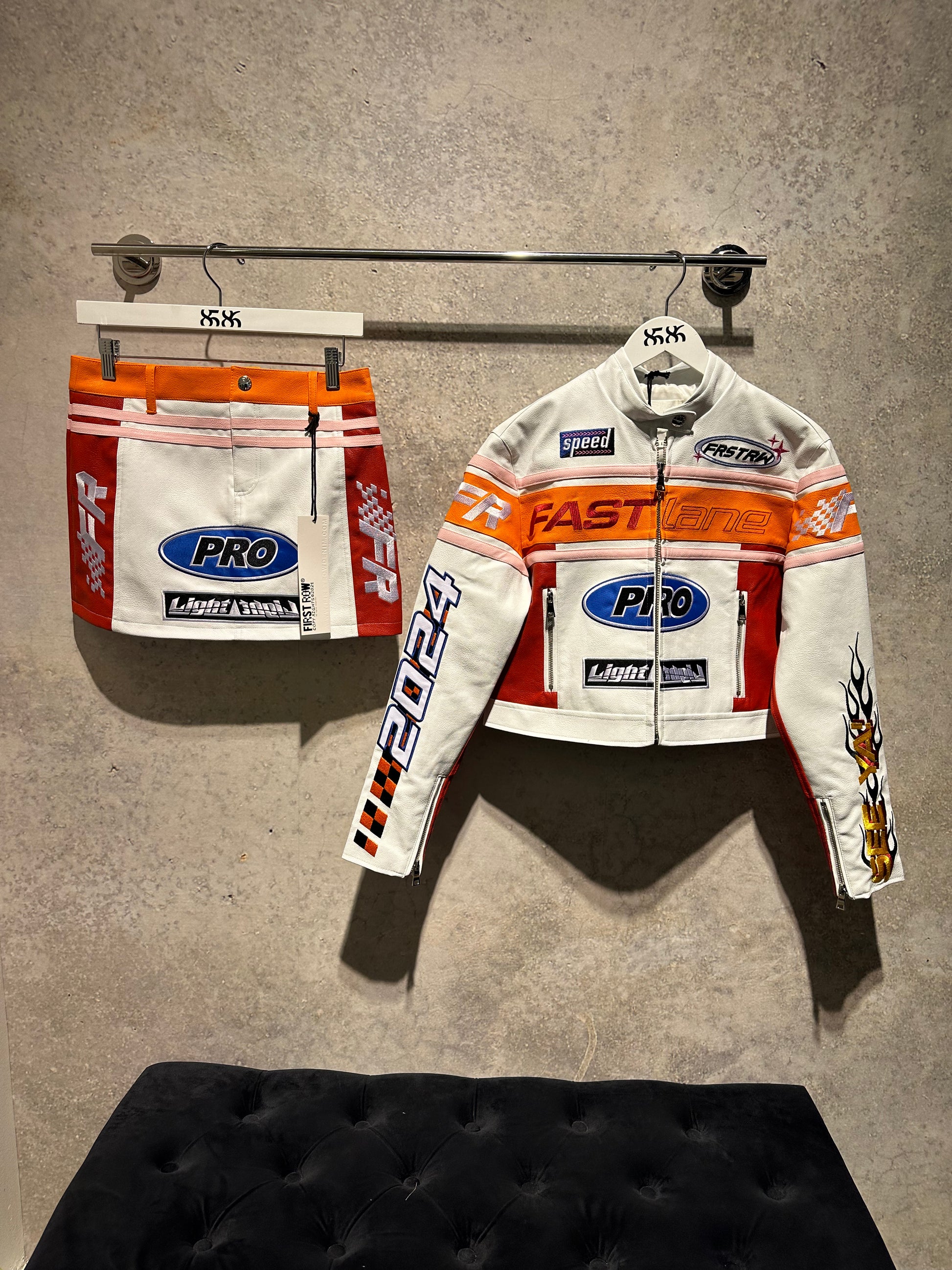 FIRST ROW: FAST LANE LEATHER RACING SKIRT – 85 86 eightyfiveightysix